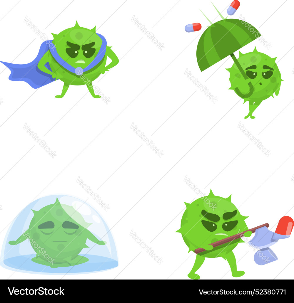 Pill resistance icons set cartoon Royalty Free Vector Image