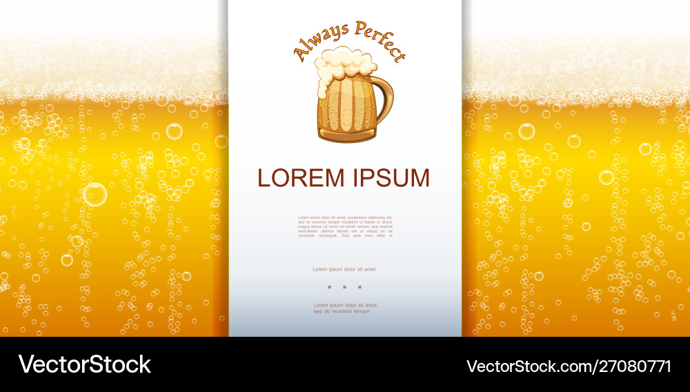 Realistic fresh lager beer closeup background Vector Image