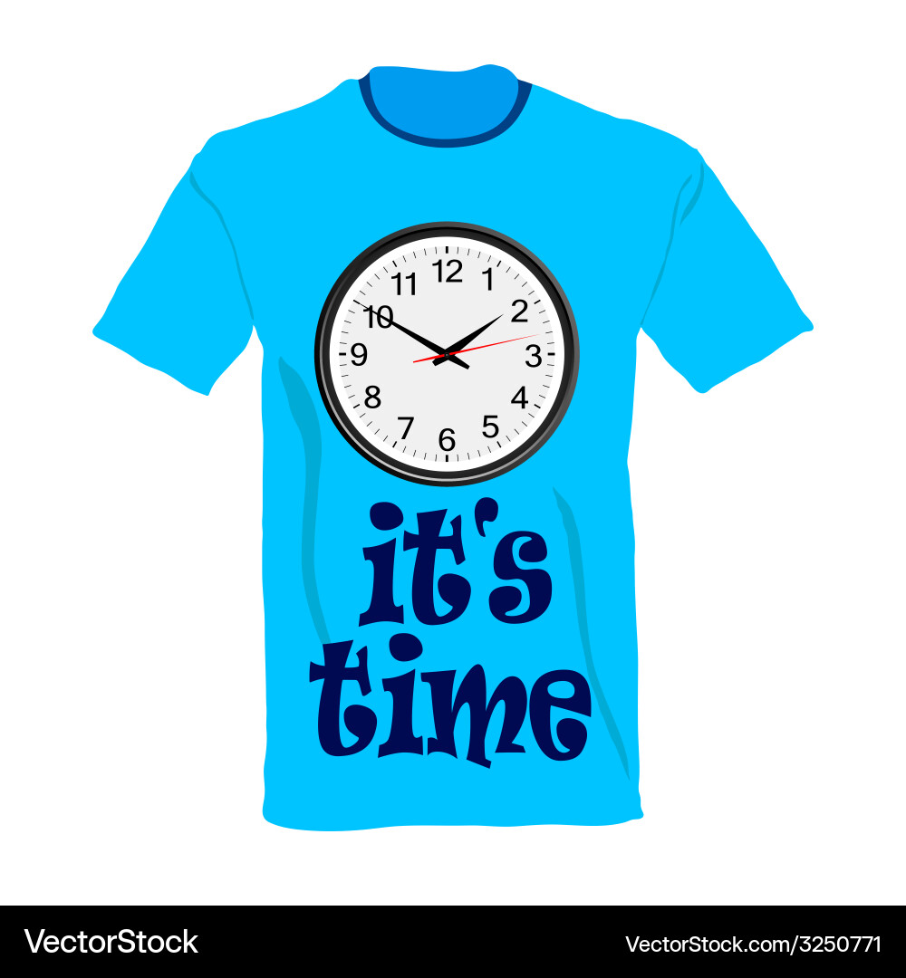 T-shirt in blue color with clock Royalty Free Vector Image