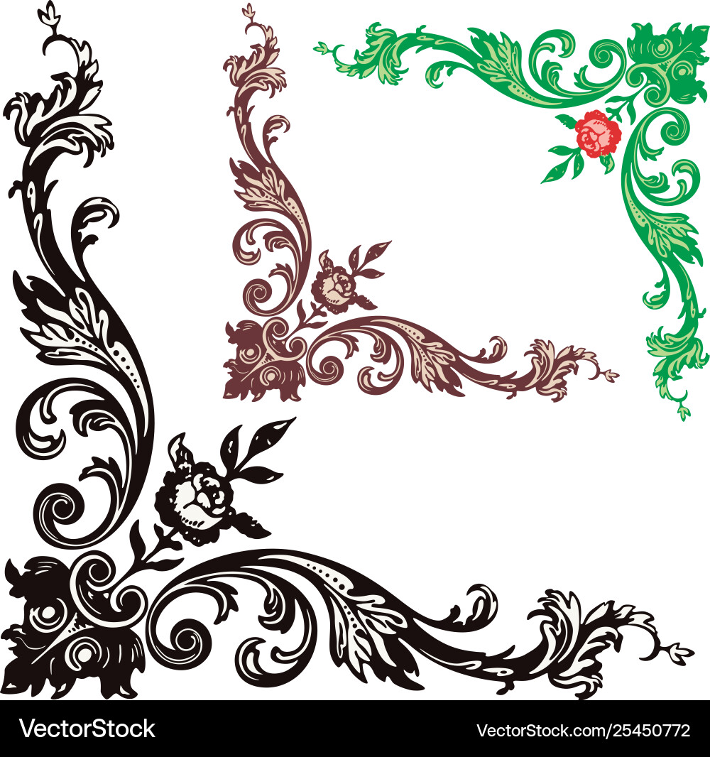 A set floral corners in baroque style Royalty Free Vector