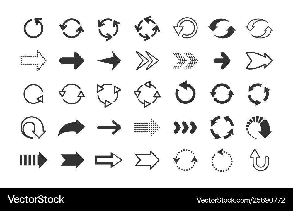Black arrows circle and line direction symbols Vector Image