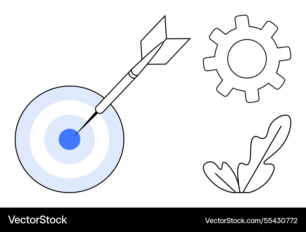 Blue dart striking bullseye with oversized gear Vector Image