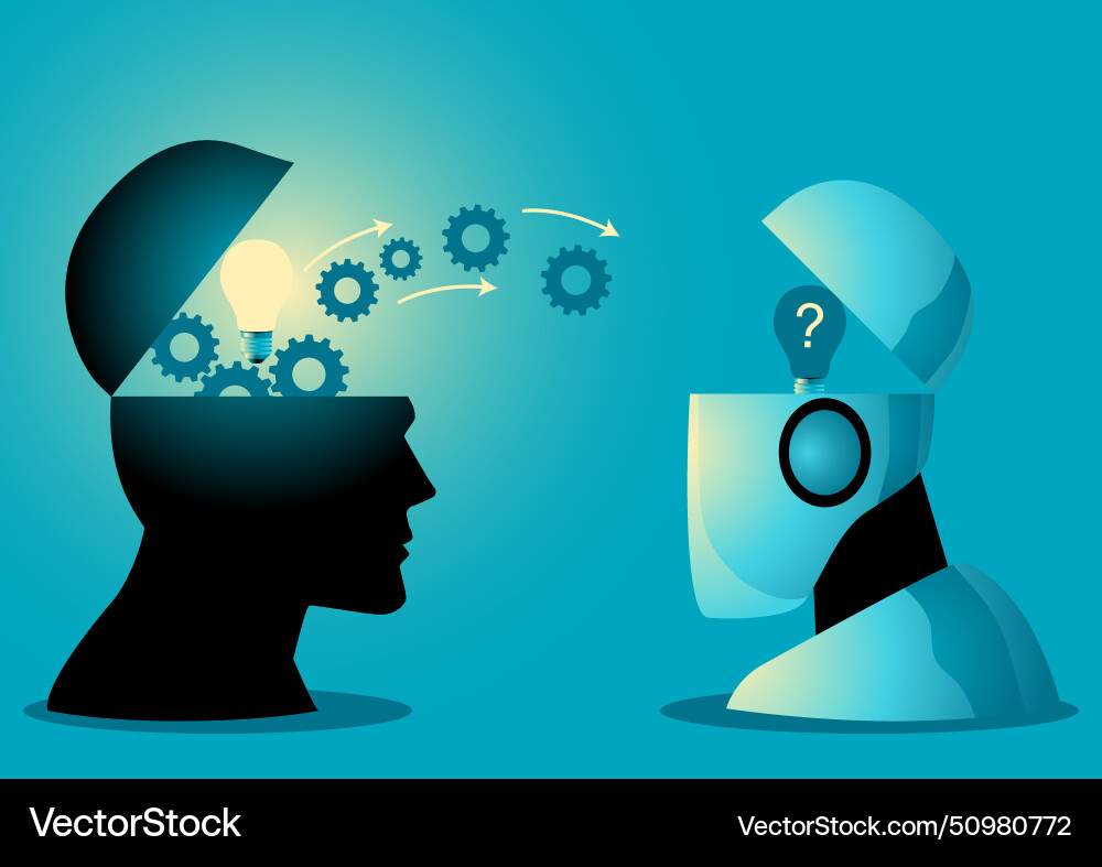Blue silhouette knowledge transfer ai learning Vector Image