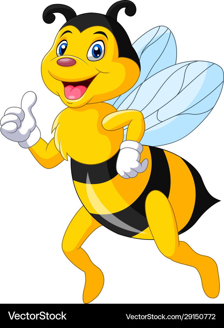 Cartoon happy bee giving thumbs up Royalty Free Vector Image