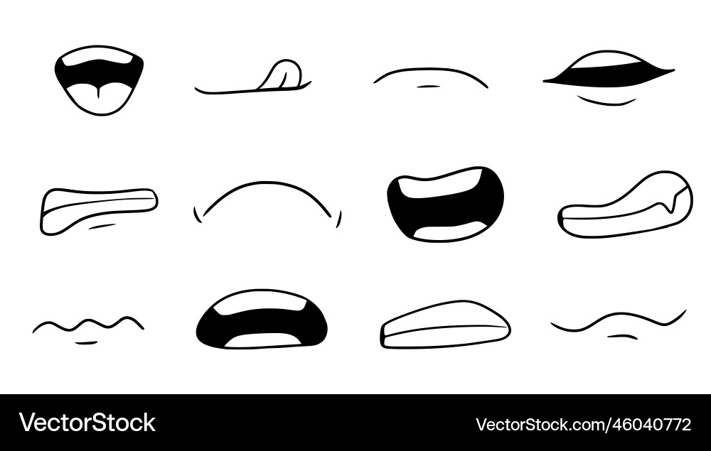Cartoon mouth smile happy sad expression set Vector Image