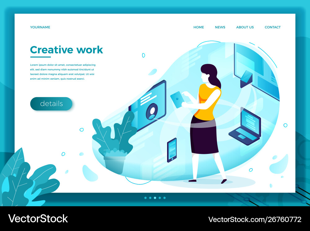 Creative work process freelance girl Royalty Free Vector