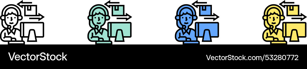 Customer service icon outline green blue Vector Image