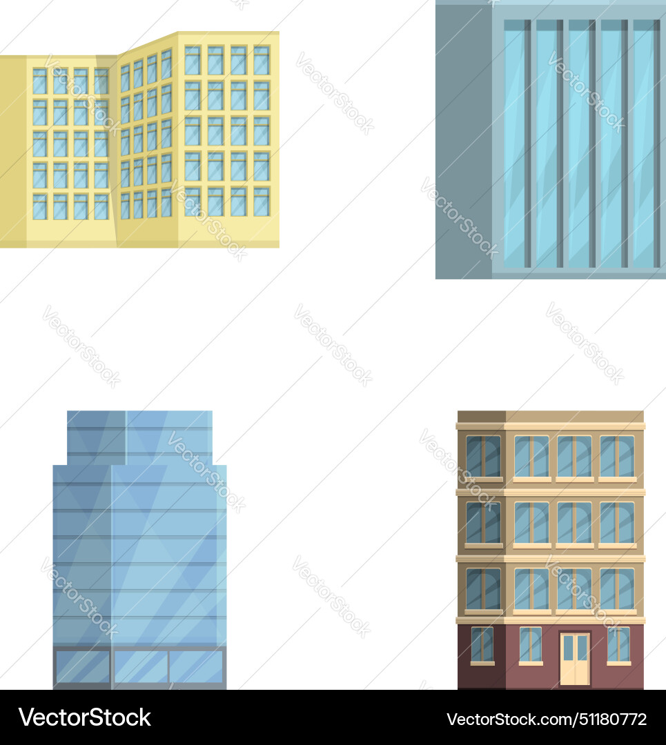 High building icons set cartoon Royalty Free Vector Image