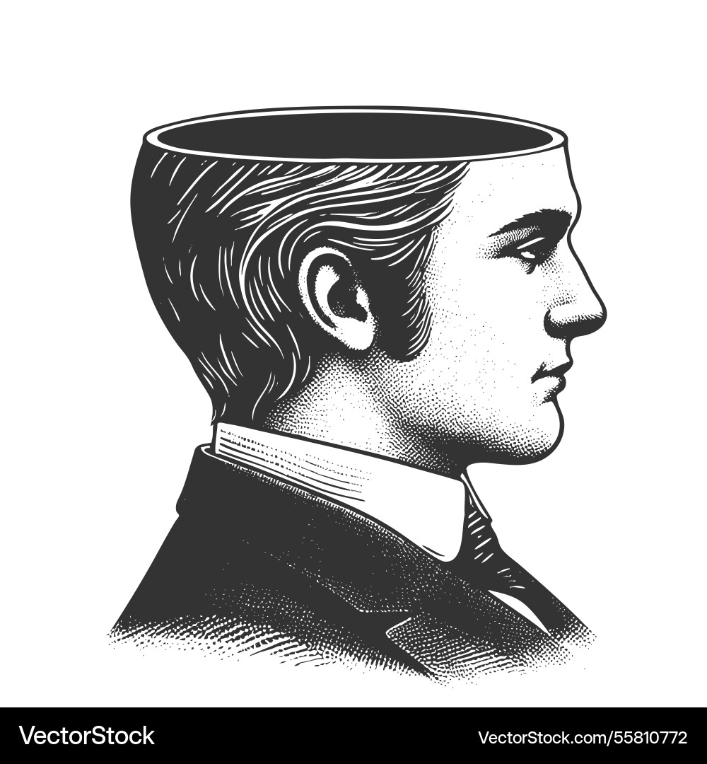 Hollow head engraving sketch Royalty Free Vector Image