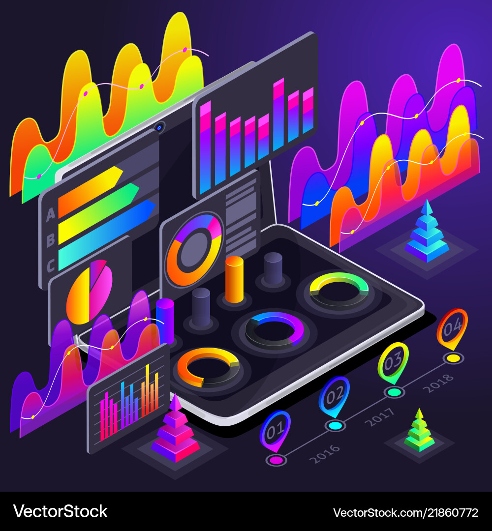 Isometric holographic bright color graphics Vector Image
