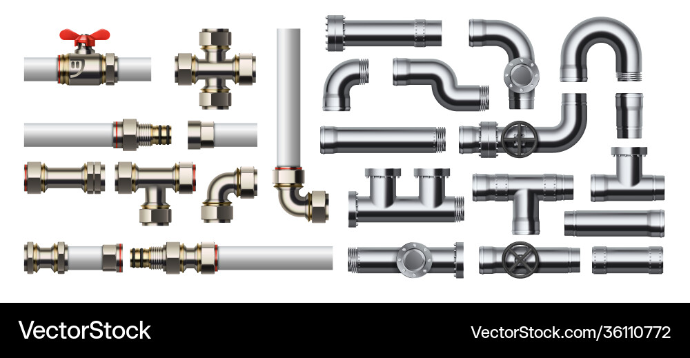 Metal pipeline realistic industrial conduit Vector Image