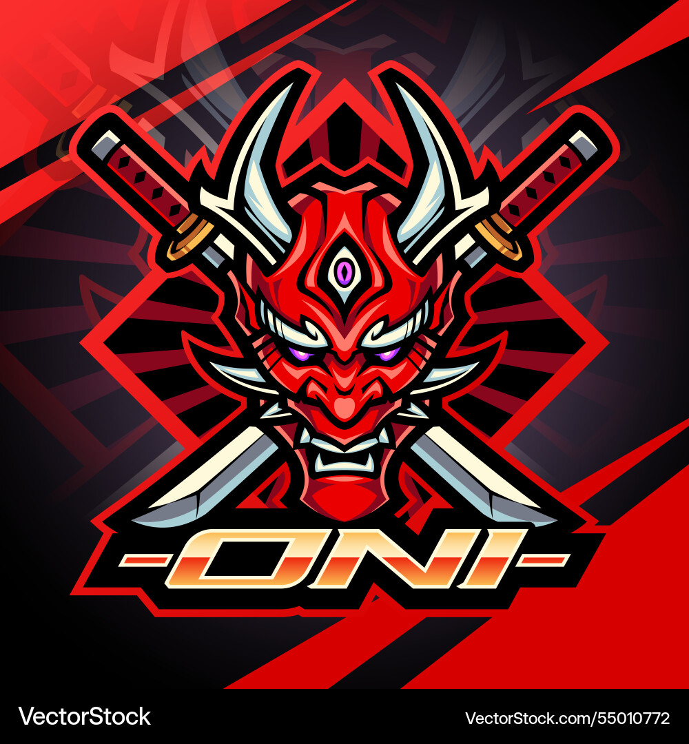 Oni head esport mascot logo design Royalty Free Vector Image