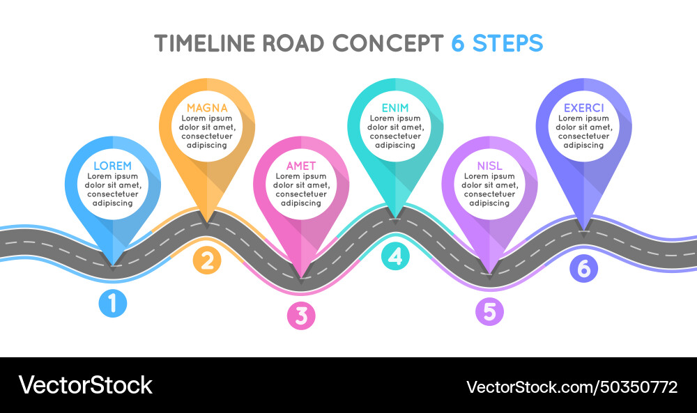 Timeline infographic 6 steps concept Royalty Free Vector