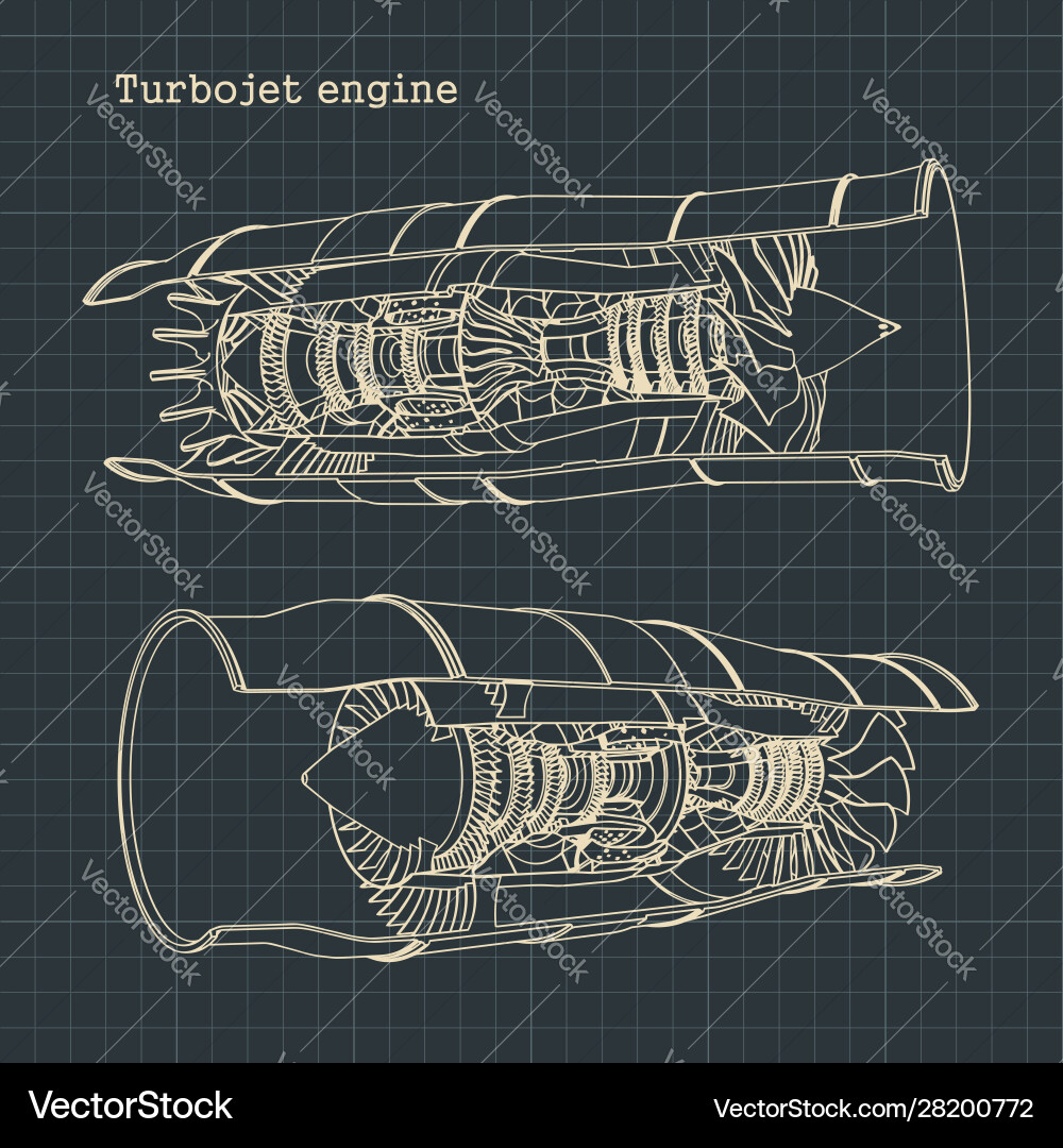Turbojet engine blueprints Royalty Free Vector Image