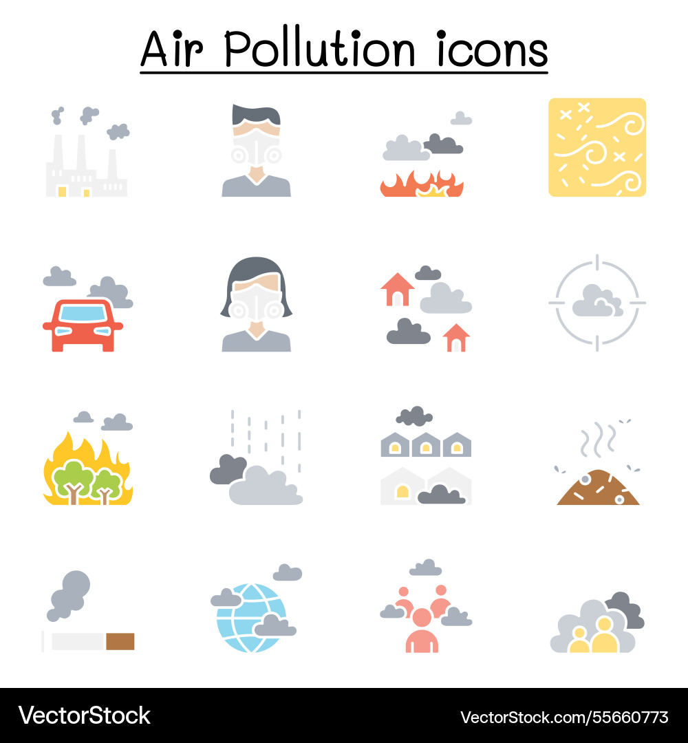 Air pollution and virus disease icon set in flat Vector Image