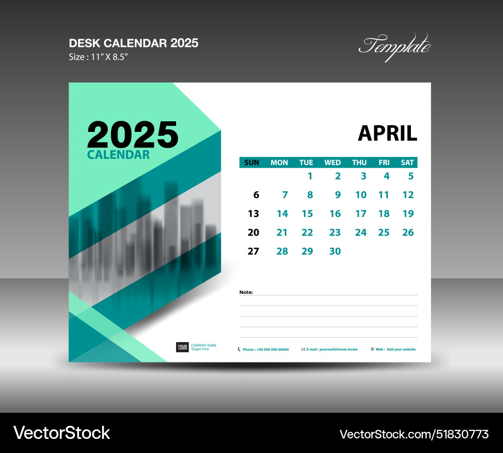 April 2025 template- desk calendar year Royalty Free Vector