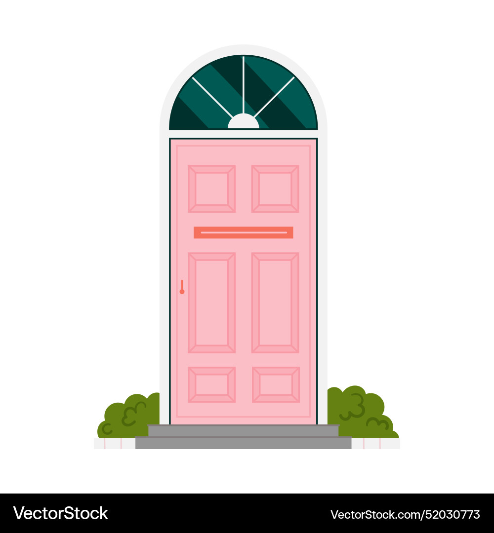 Front home door with arch window and mail box Vector Image
