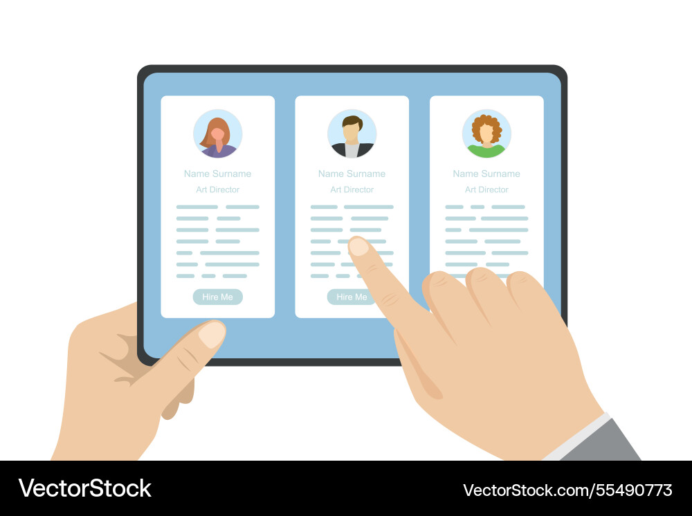 Hands holding tablet pcthree cv resume Royalty Free Vector