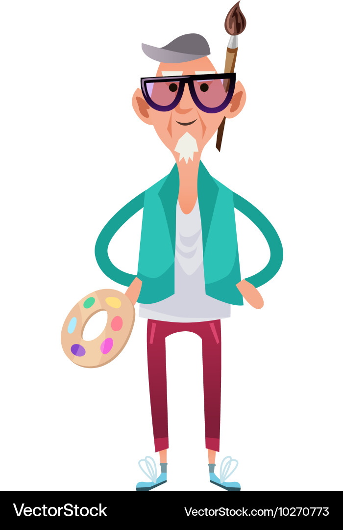 Old artist man in cartoon style Royalty Free Vector Image