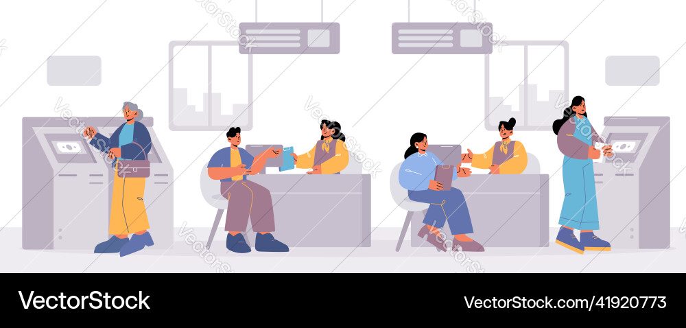 People visiting bank office clients at reception Vector Image
