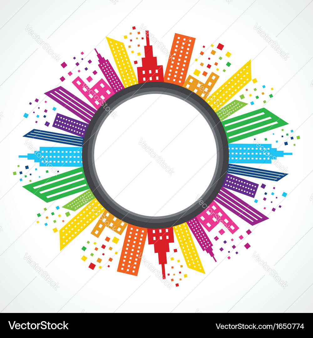 Abstract colorful building design around circle Vector Image