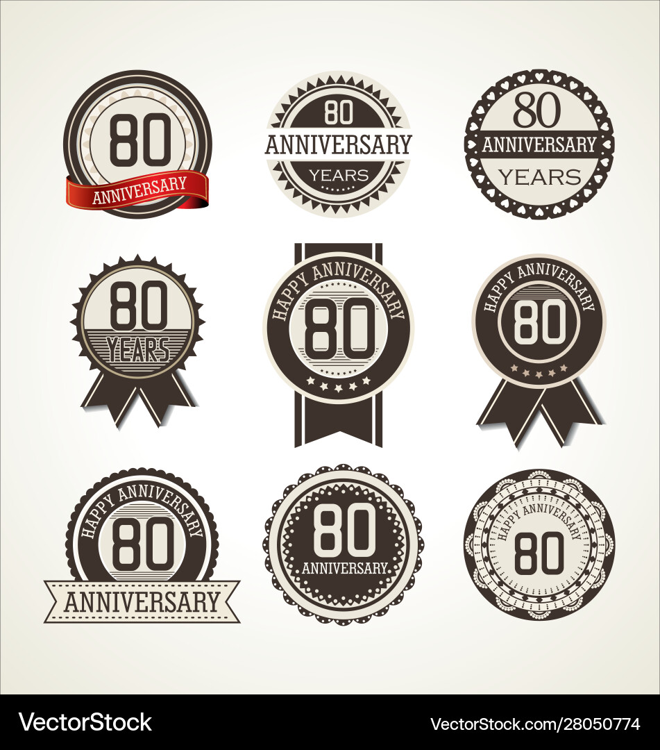 Anniversary retro badges 80 years Royalty Free Vector Image