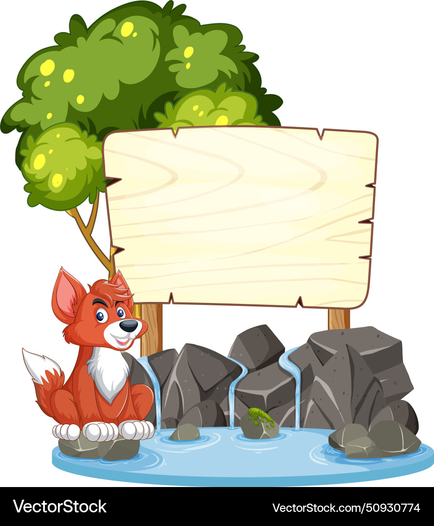 Cartoon fox sitting beside a blank signboard Vector Image