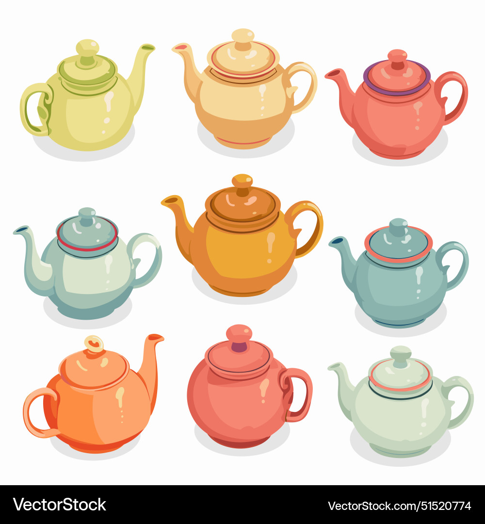 Collection colorful teapots Royalty Free Vector Image