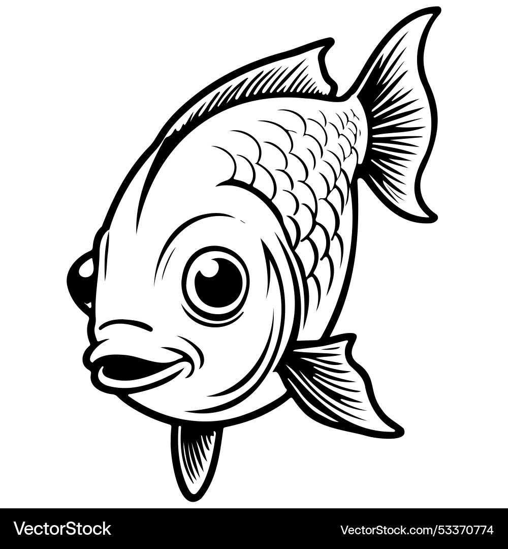 Fish monochrome outline drawing realistic tattoo Vector Image