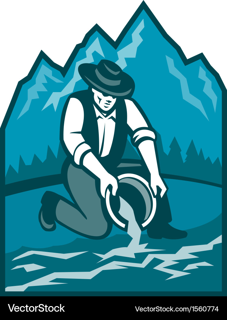 Gold prospector miner pan retro Royalty Free Vector Image
