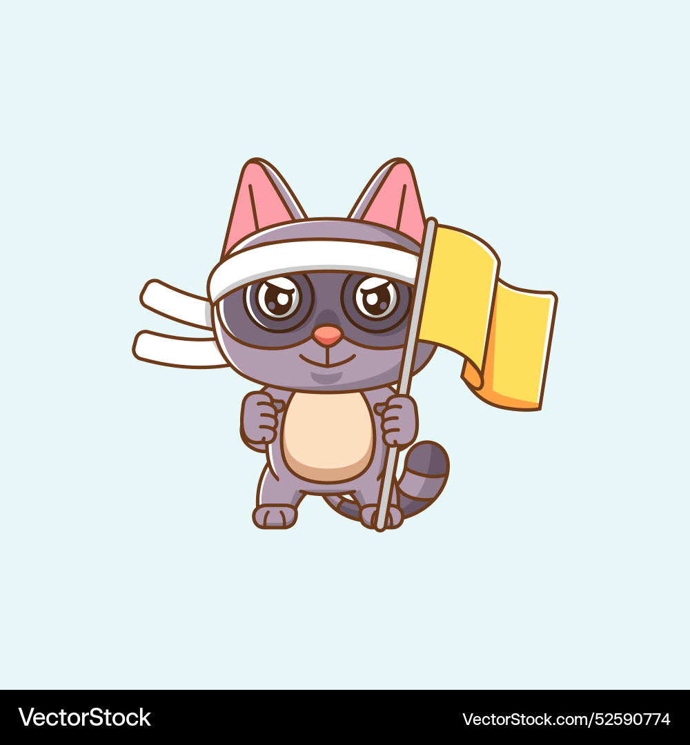 Raccoon cute shouting with the flag and headband Vector Image