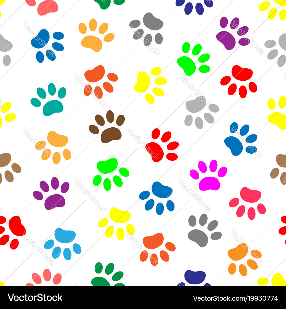 Seamless pattern with colored paws Royalty Free Vector Image