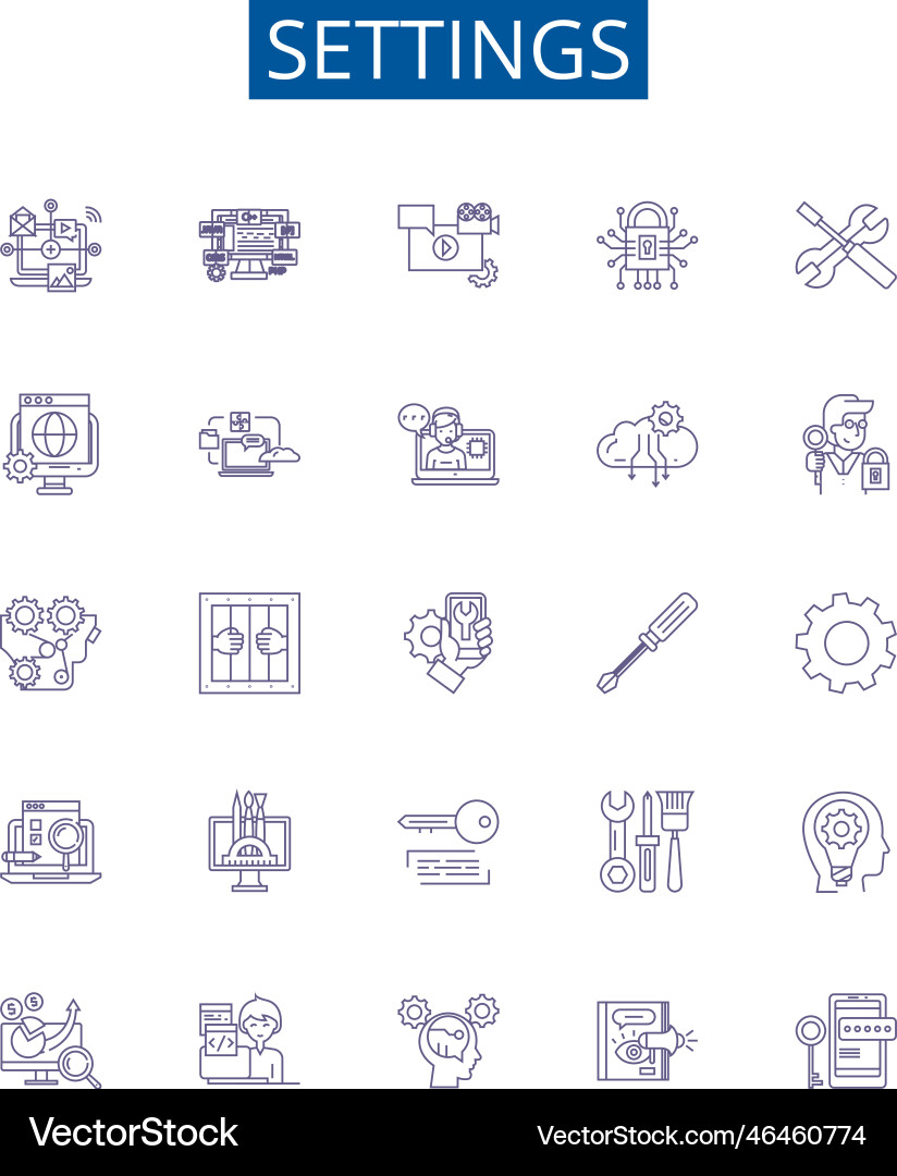Settings Line Icons Signs Set Design Collection Vector Image