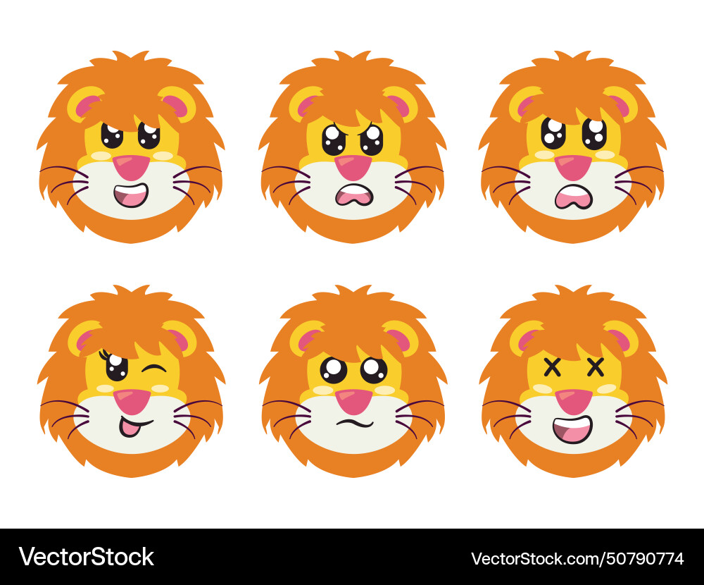 Yellow head lion character with face expression Vector Image