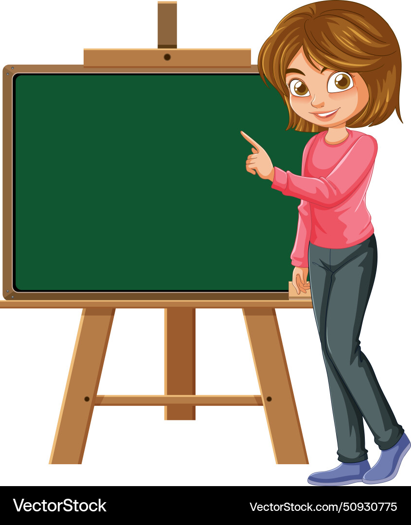 Cartoon teacher pointing at an empty green Vector Image