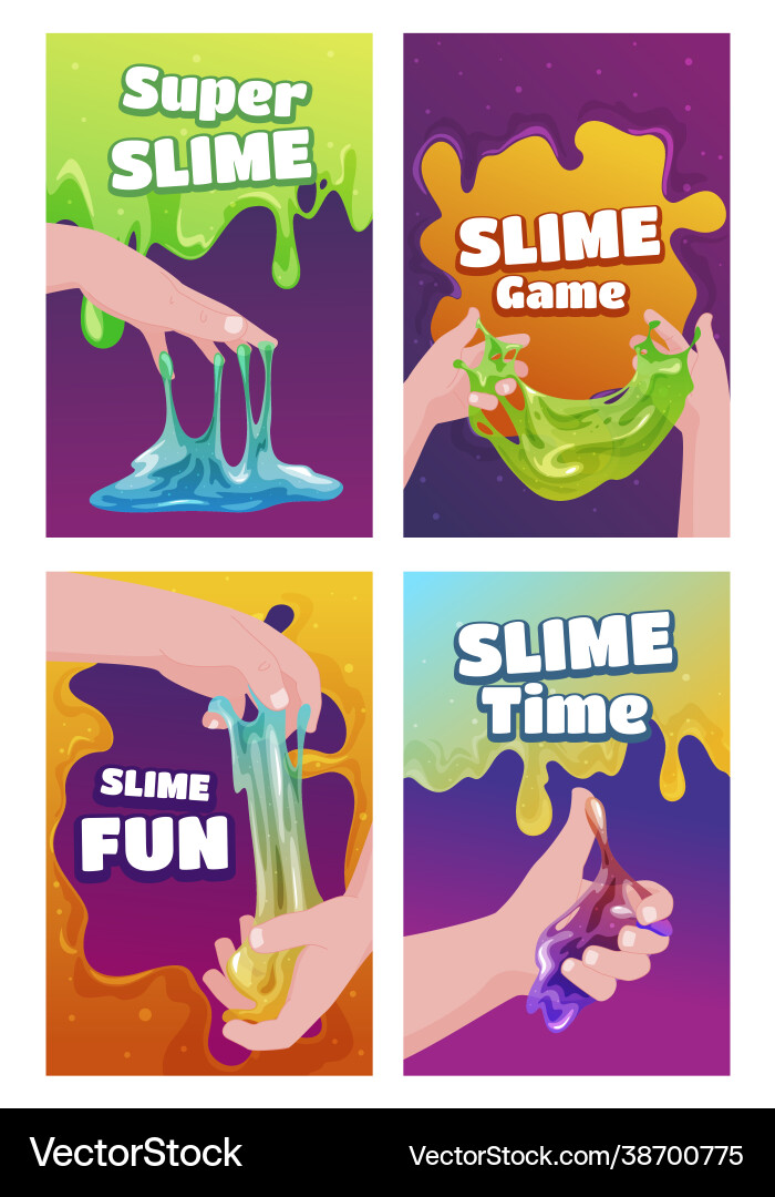Collection vertical slime poster flat Royalty Free Vector