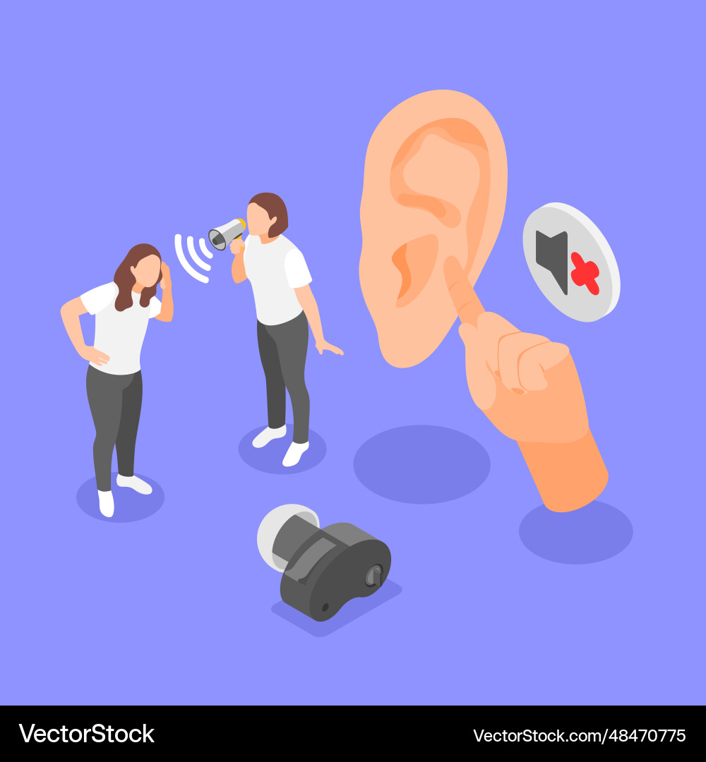 Deaf problems violet background Royalty Free Vector Image