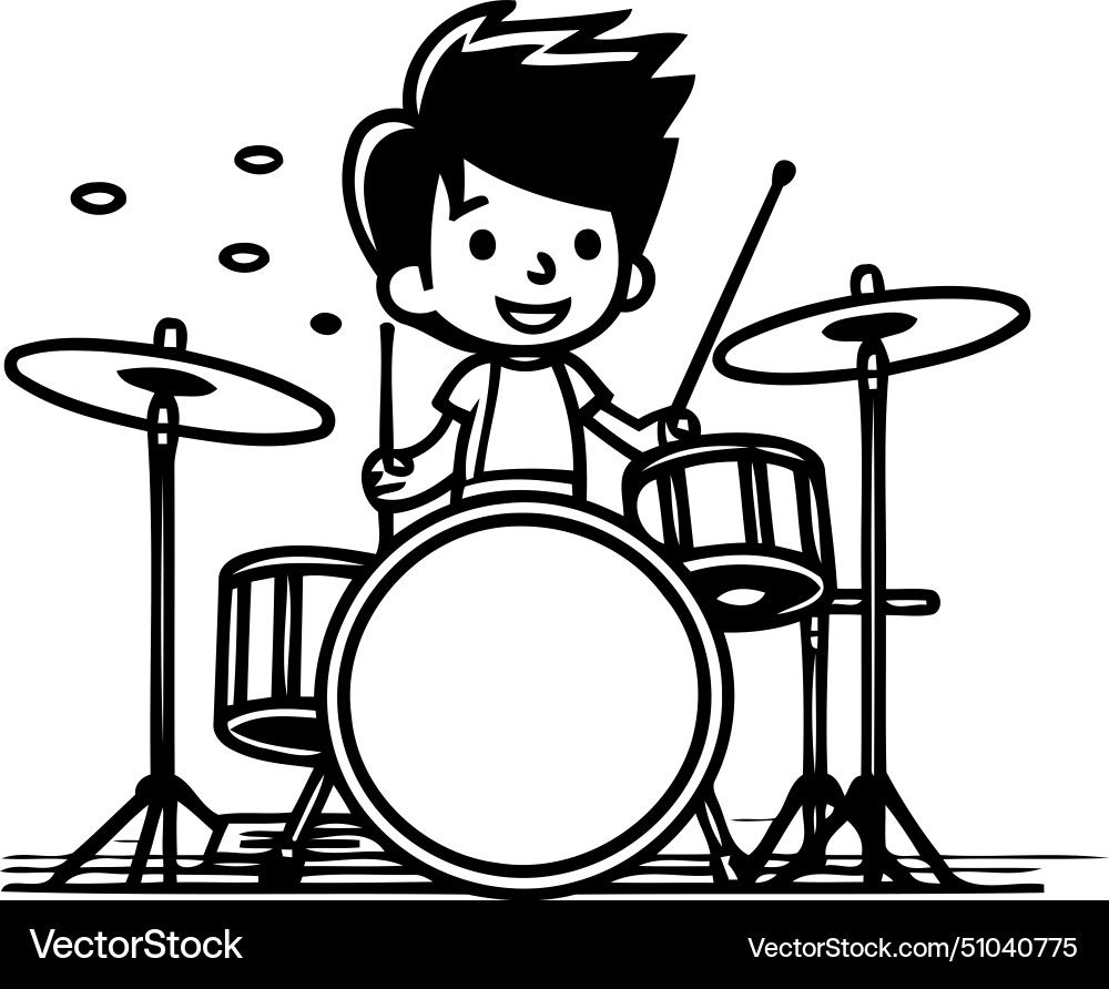 Drummer playing drums cute cartoon character Vector Image