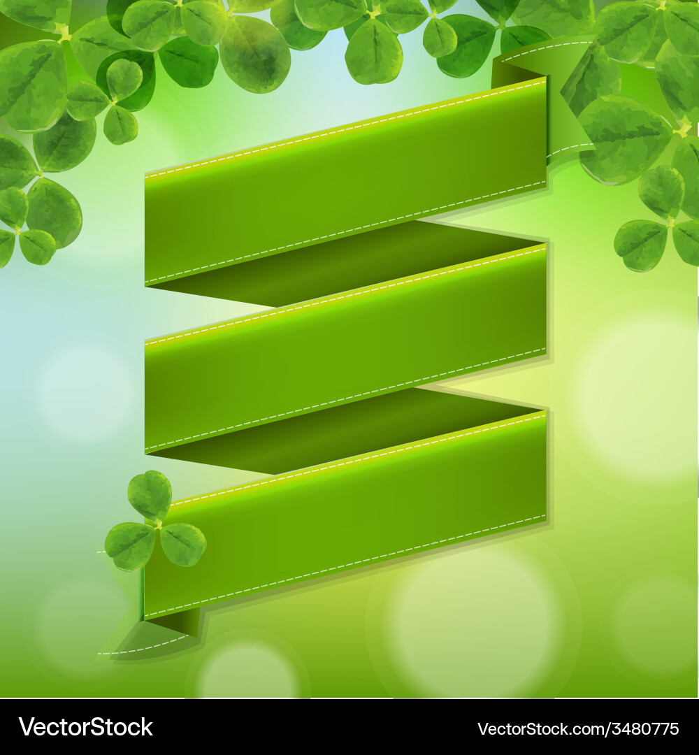 Green ribbon poster with leaves Royalty Free Vector Image