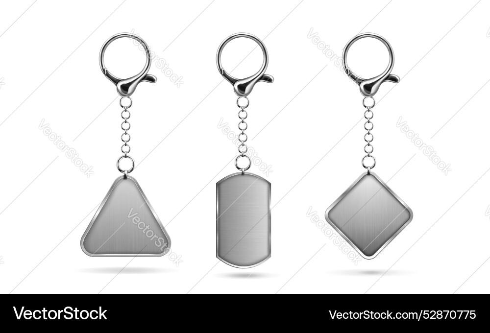 Silver keychain with ring mockup for branding Vector Image