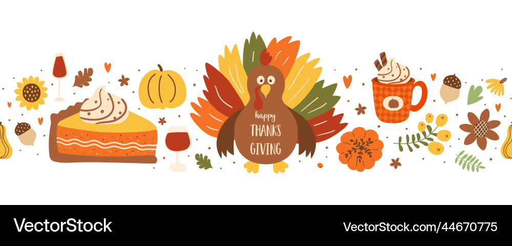 Thanksgiving dinner horizontal seamless border Vector Image