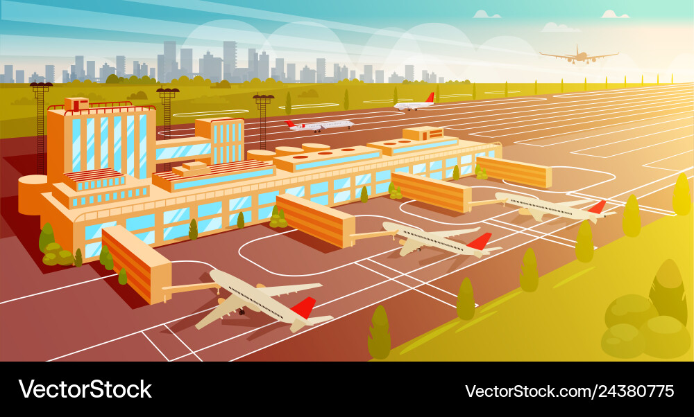 Top view airport and runway flat Royalty Free Vector Image