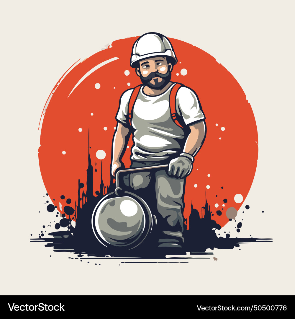 A builder with helmet and ball in his hands Vector Image