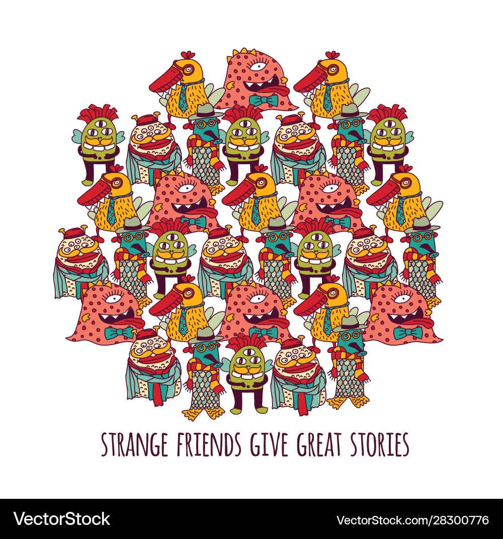 Aliens different freaks strange friends isolate Vector Image