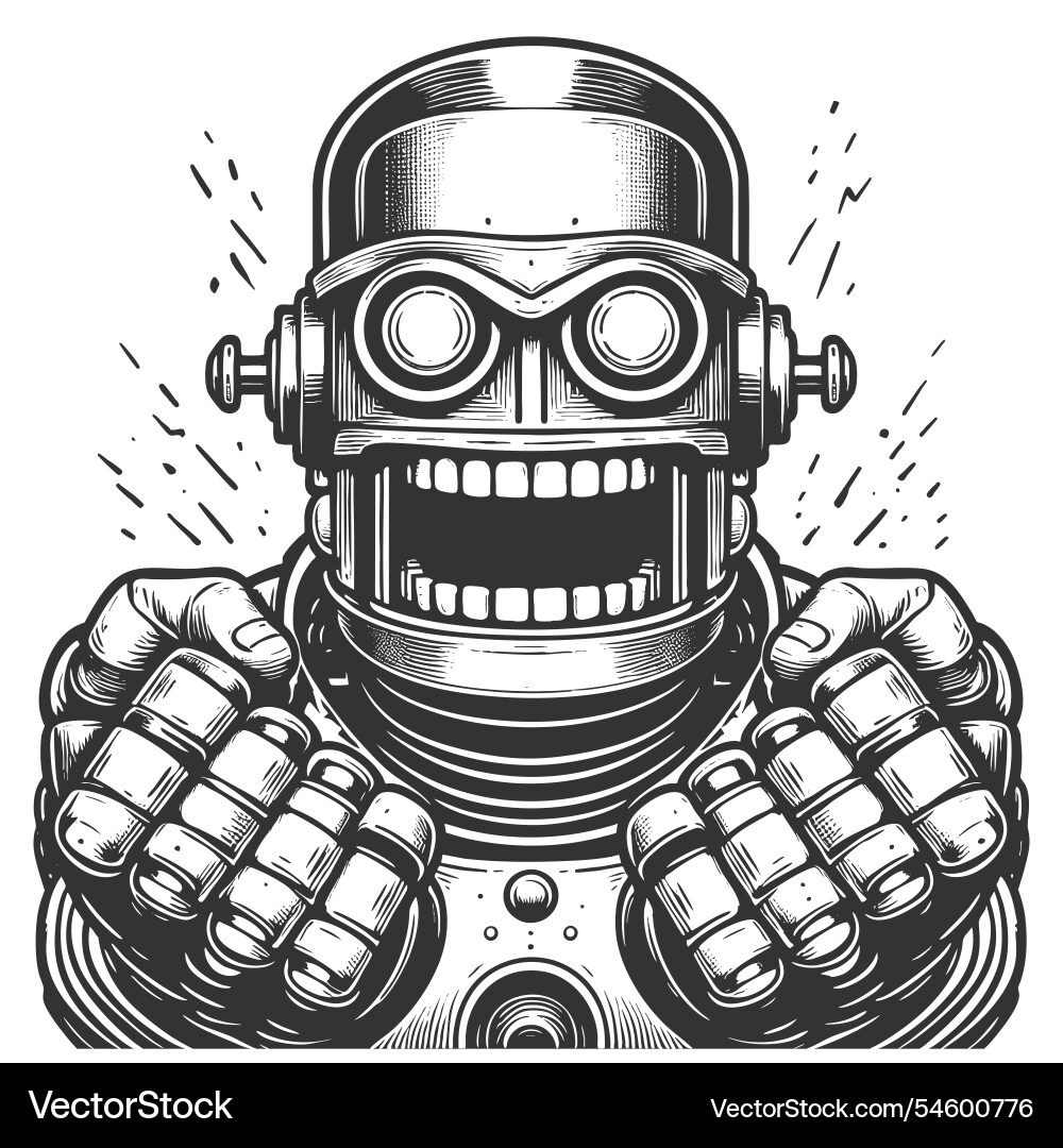 Angry vintage robot with gears Royalty Free Vector Image
