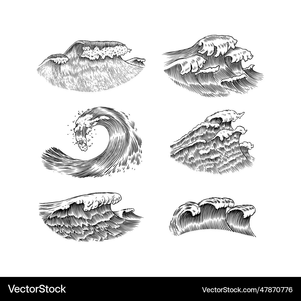 Atlantic tidal waves vintage old engraved hand Vector Image