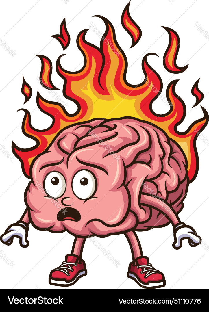 Brain on fire cartoon clip art Royalty Free Vector Image
