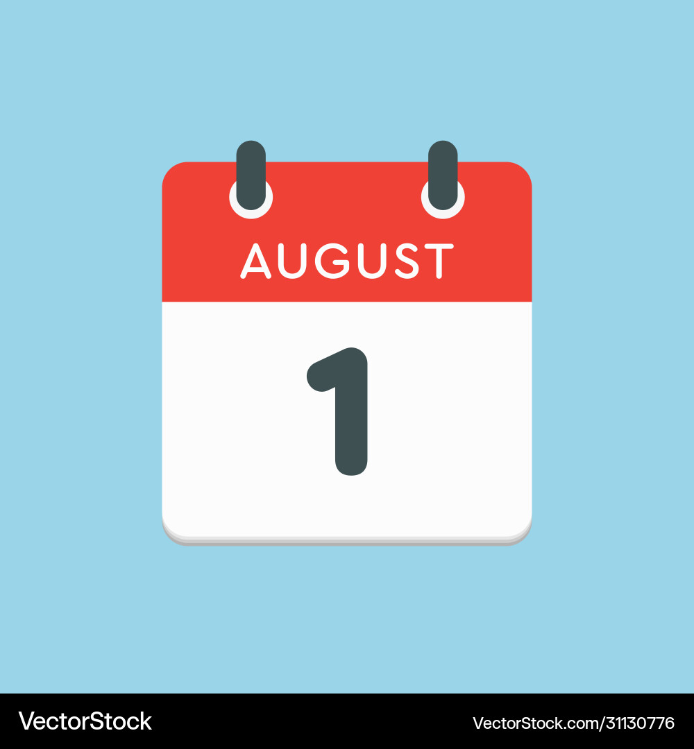 Calendar icon day 1 august date days year Vector Image