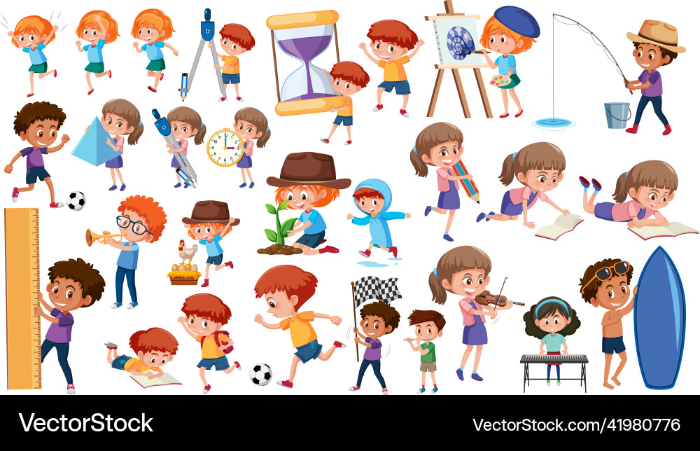 Collection of many kids doing different activities