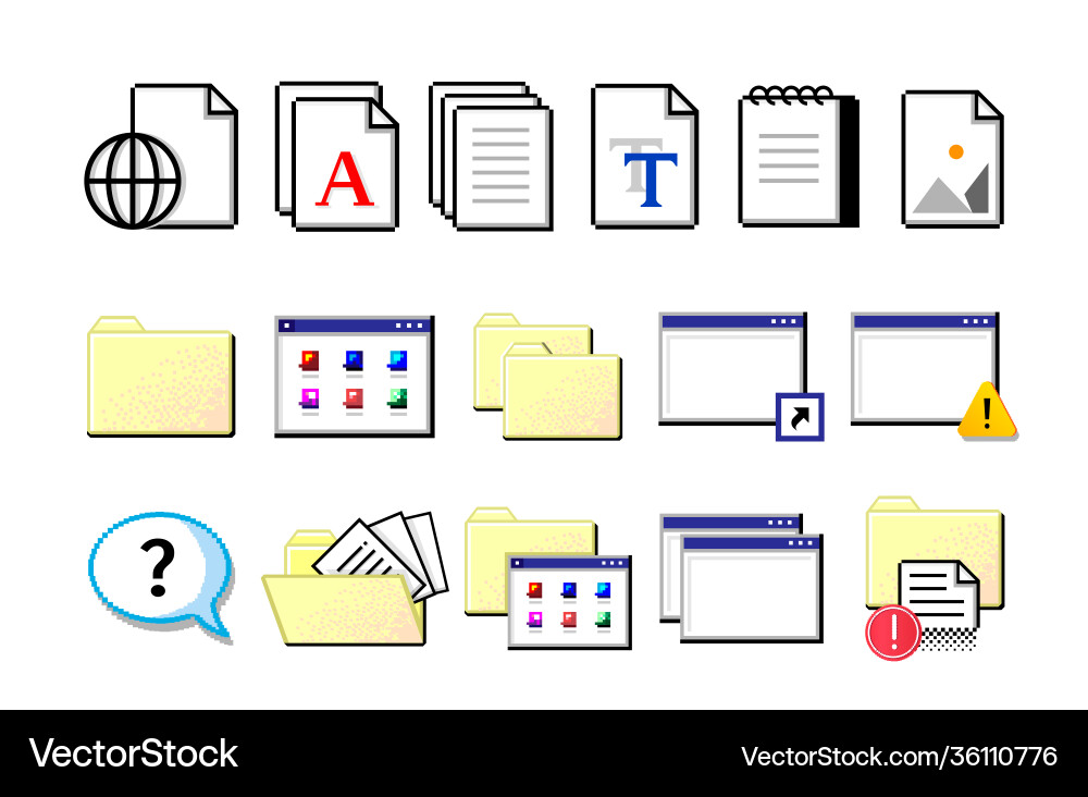 Old computer icons retro pixel signs yellow Vector Image